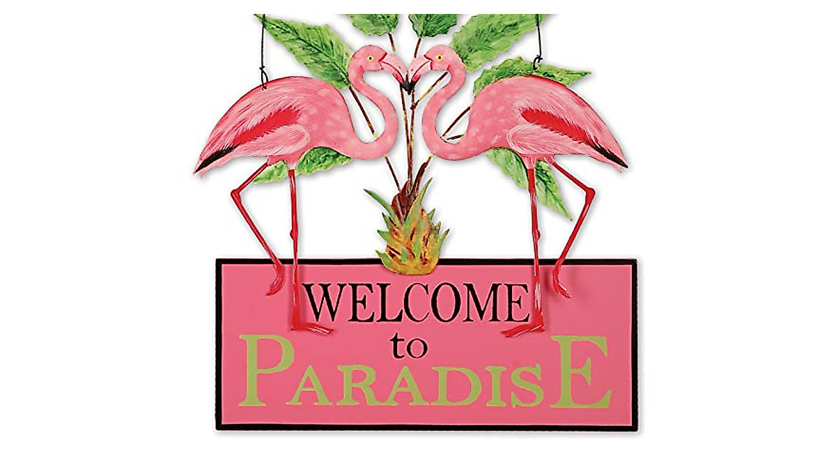 Pretty in Pink Flamingo Welcome Sign - Kathy Hatch Garden Decor