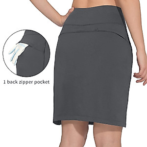 MakyeAme Women's 20" Knee Length Golf Skorts Skirts Casual Athletic Tennis Modest Skirts High Waist with Pockets UPF50+, Dark Grey XL