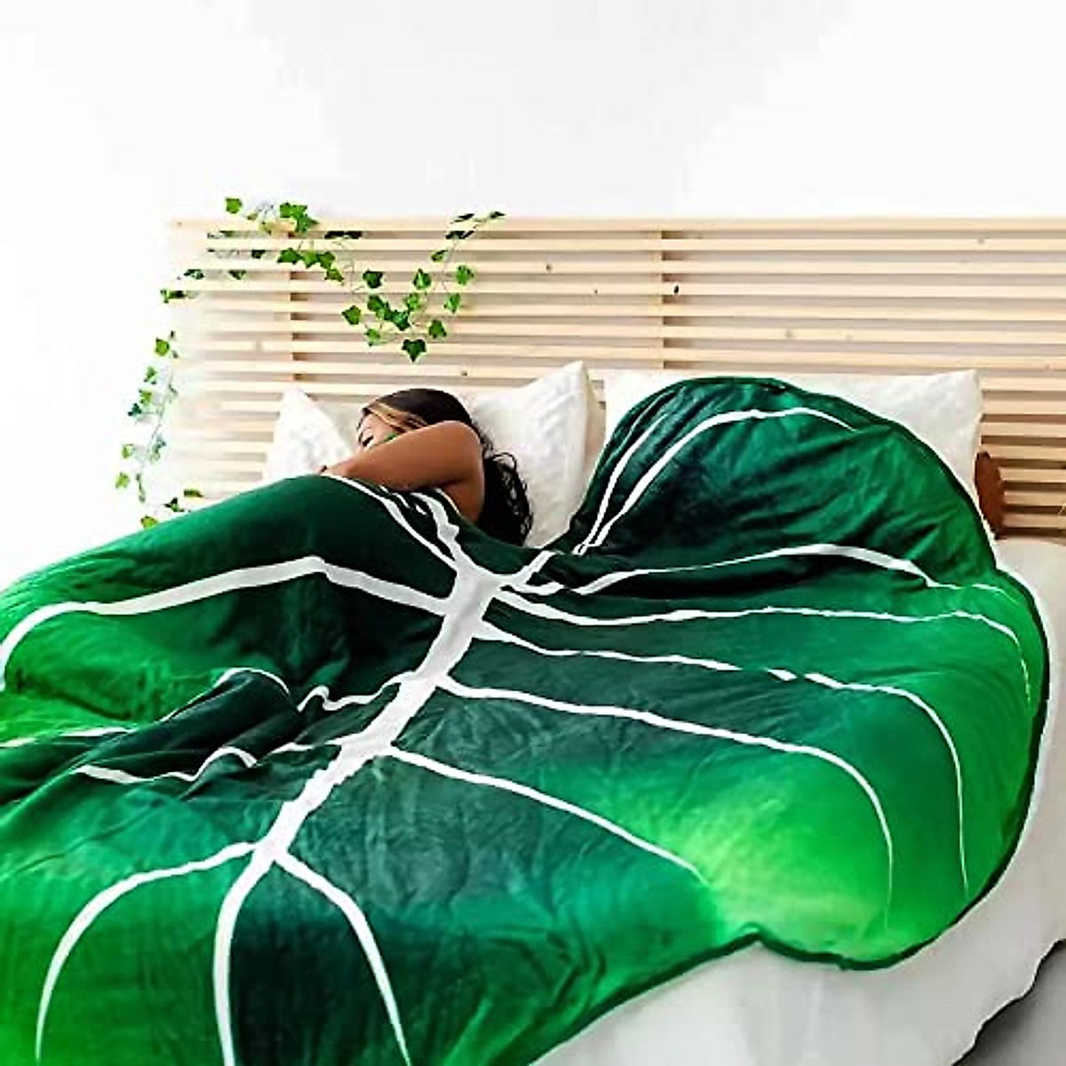 Giant Leaf Shaped Blanket Big Green Leaf Throw Blanket, 87*60 inches Cute Plant Blanket, for Bed, Sofa...