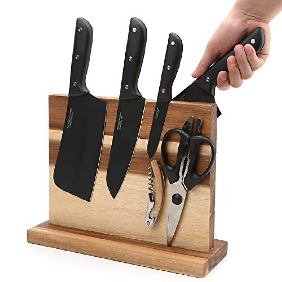 Resafy Magnetic Knife Holder Acacia Wooden Magnetic Knife Block Holder Rack Magnetic Universal Stands with Strong Enhanced Magnets Strip Kitchen Storage Cutlery Large Organizer 12 X 10