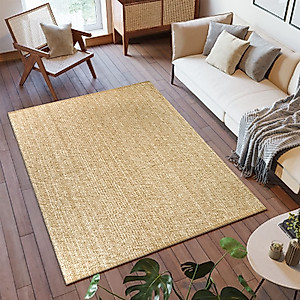 LEEVAN Washable Area Rug 4x6, Hand-Woven Cotton Living Room Rug, Tan/Cream Braided Bedroom Rug, Farmhouse Indoor/Outdoor Floor Carpet for Patio, Nursery, Office, Playroom, Dining Room