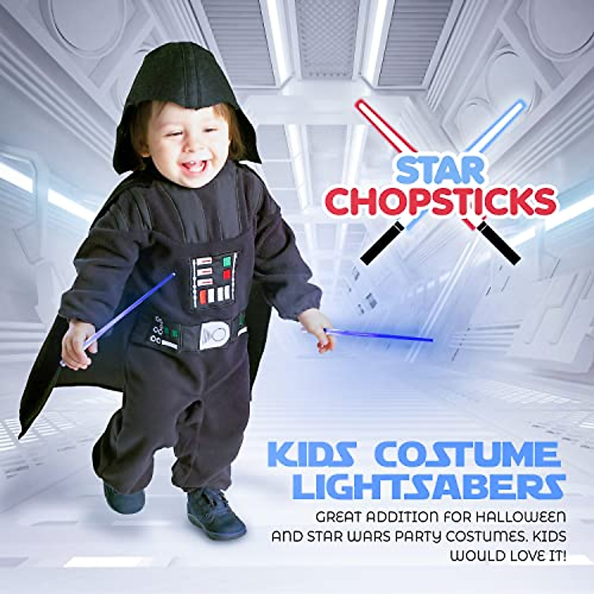 STAR CHOPSTICKS | FREE BOTTLE OPENER & STICKERS | 2 PAIRS DARK BOX | Lightsaber Chopsticks | Star Gifts and Toys for Kids | LED Light Up Reusable Safe Chopstick (Old Model)