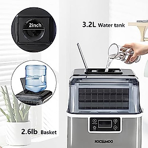 Countertop Ice Maker Countertop Ice Cube Maker Machine 2 Add Water Ways 24Pcs/13Mins, 45Lbs/24H, Self-Cleaning Portable Ice Maker with Ice Scoop & Basket Suitable for Your Home Kitchen and Bar Party