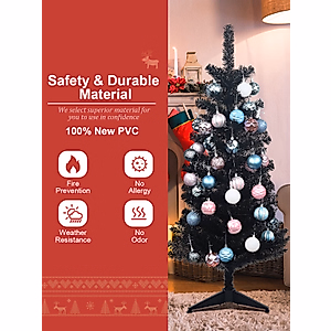 Kadunmina 4FT Artificial Christmas Tree with Stand Black Halloween Tree Small Xmas Tree with 122 Branch Tips for Indoor and Outdoor