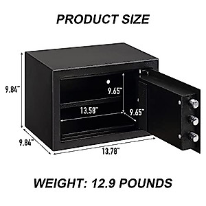 Tenamic Safe Box 0.8 Cuft Fireproof Waterproof Home Safe, Keypad Small Lock Box Cabinet Safes, Solid Alloy Steel Office Hotel Home Mini Safe, Black