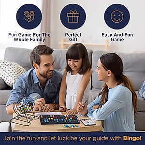 Bingo Game for Adults and Kids– Family Bingo Game Set with Bingo Cards, 150 Bingo Chips and Metal Bingo Cage – Perfect Board Game for Large Groups