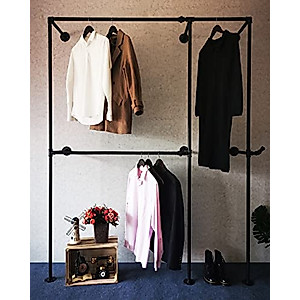 Anynice Industrial Pipe Clothing Rack,Industrial Clothing Rack, Clothing Rods for Hanging Clothes,Clothes Rack,Wall Mounted Garment Rack, Heavy Duty Coat Rack (62.5" W x 14.4" D x82 H, AF01)
