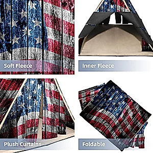 Y-DSIWX Guinea Pig Hideout House Bed, Retro Wooden USA Flag Rabbit Cave, Squirrel Chinchilla Hamster Hedgehog Nest Cage