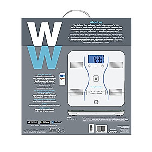 Weight Watchers Scales by Conair Bathroom Scale for Body Weight, Glass Digital Scale, Body Analysis Measures Body Fat, Body Water, BMI, Bone Mass & Muscle, Measures Weight up to 400 Lbs White