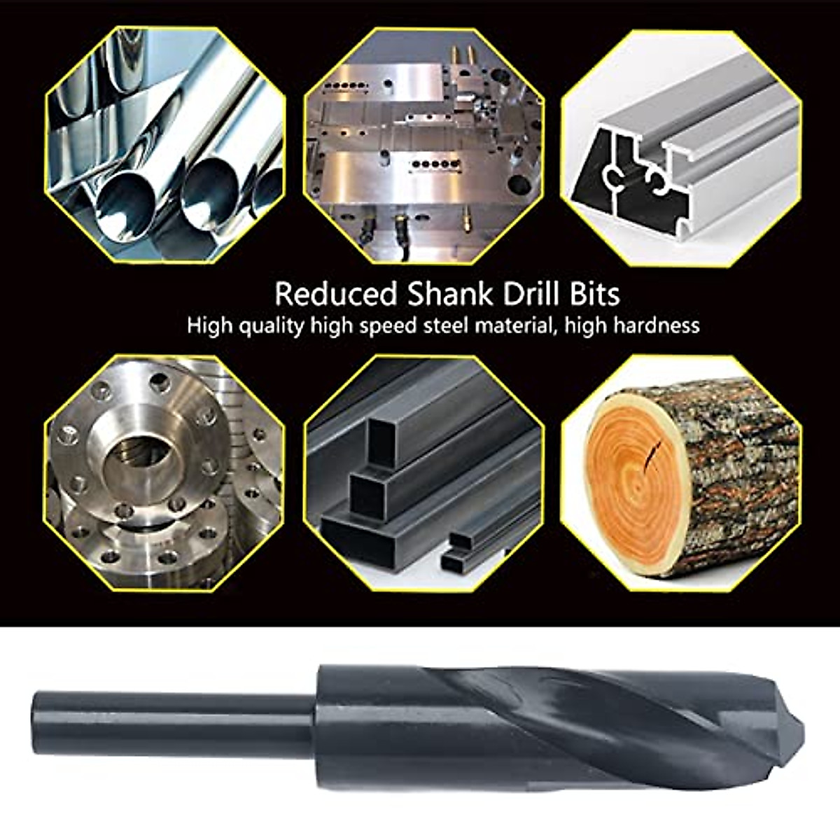 Reduced Shank Drill Bits HSS Twist High Accuracy Straight 1/2in Shank Drilling Tool 24.5mm / 0.96in Black