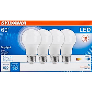 SYLVANIA LED A19 Light Bulb, 60W Equivalent, Efficient 8.5W, Frosted, 5000K, Daylight - (79284), 4 Count (Pack of 1)