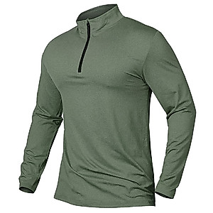MANSDOUR Men's Quick-Dry Active Sports Shirts Quarter Zip Long Sleeve Athletic Running Pullover Tops Outdoor Workout Golf Sweatshirt Dark Green