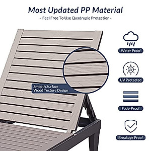 BELLEZE Set of 4 Lounge Chairs Recliners for Outside, Adjustable Patio Chair with 5 Positions Backrest, Waterproof Resin Wooden Texture Reclining Outdoor Lounge Chaise for Poolside - Brown