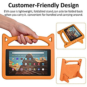 Kids Case for ＨＤ10 Tablet(9th/7th/5th Generation,2019/2017/2015 Release)-SHREBORN Lightweight Shockproof Case with Cute Cat Handle Stand, Not fit iPad Samsung 10 inch Tablet-Orange