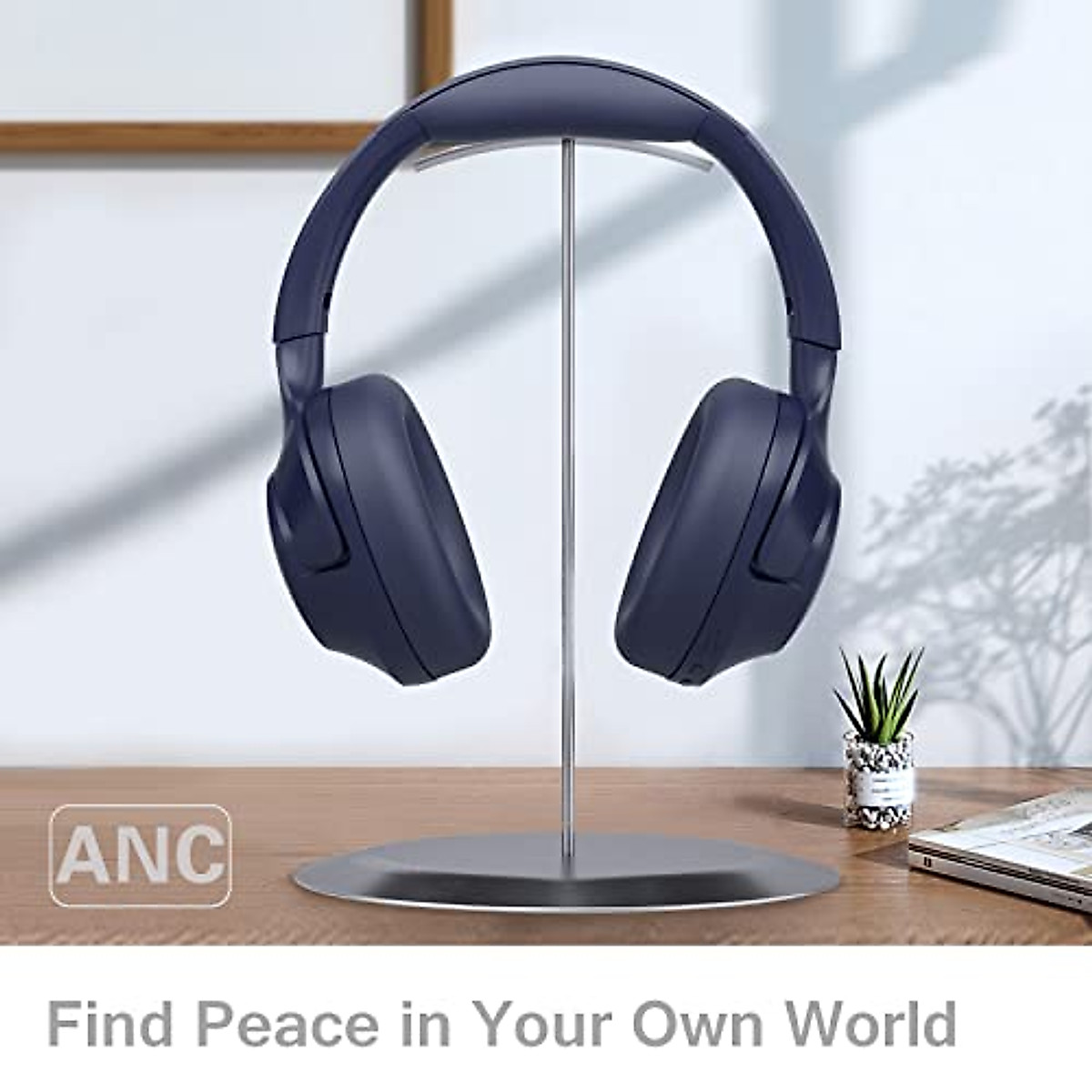 Active Noise Cancelling Headphones, REETEC Wireless Over Ear Bluetooth Headphones with Microphone ANC Headphones Long Playtime Hi-Fi Deep Bass Earphones Headset for TV Airplane Travel - Navy Blue