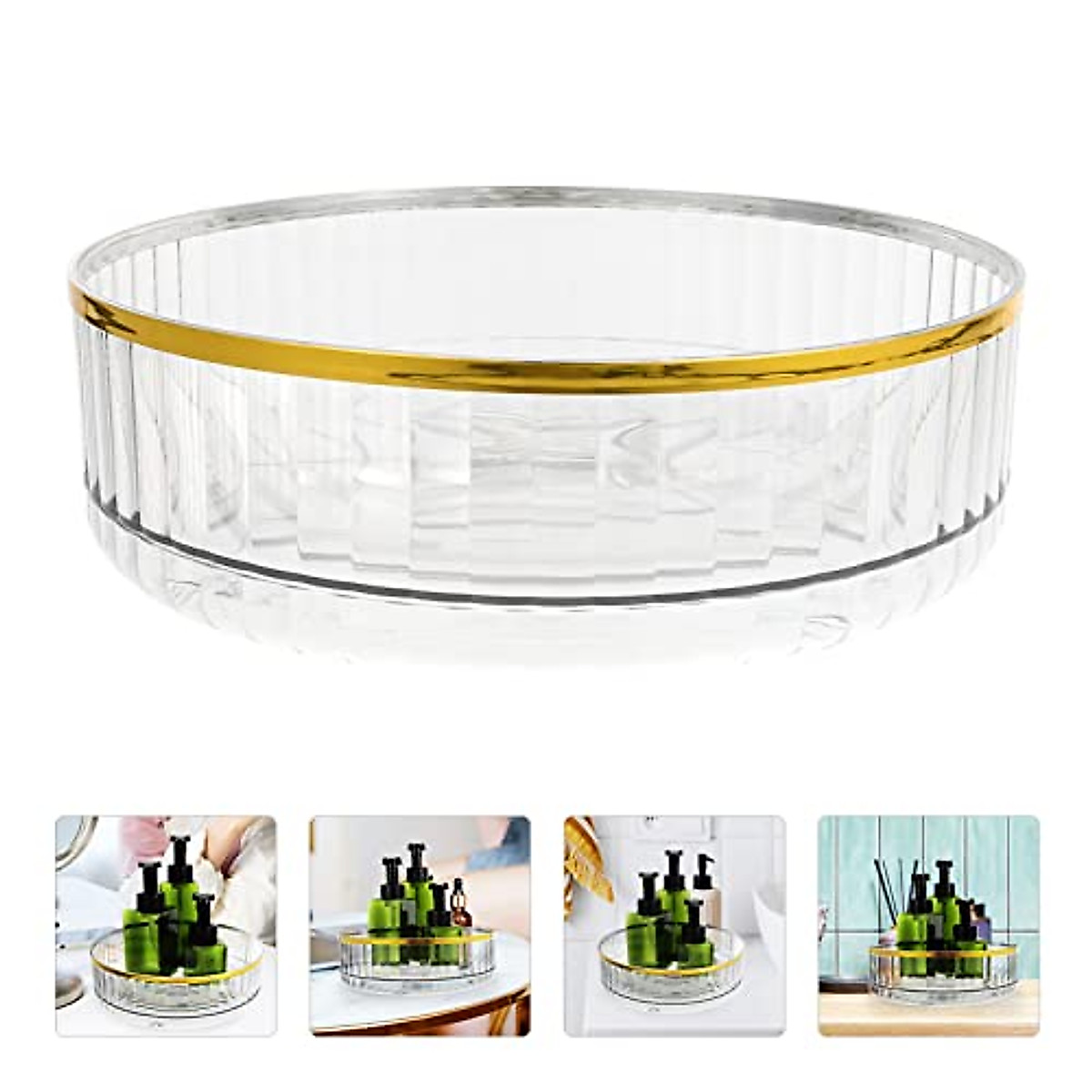 UPKOCH Turntable Organizer Rotating Condiment Rack Kitchen Cabinet Storage Container Cosmetic Makeup Organizers for Pantry Fridge Vanity Bathroom White Shelf Organizer