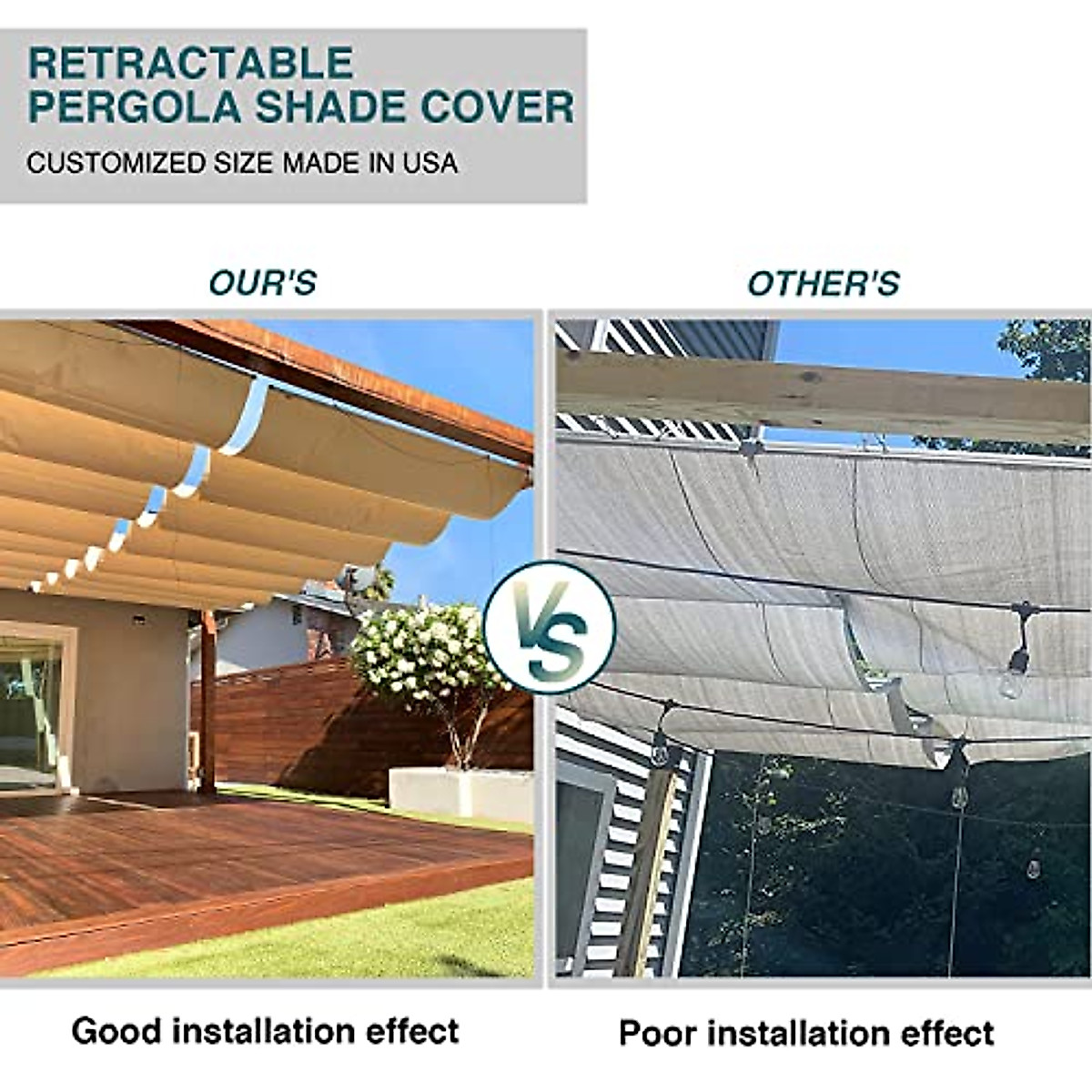 ECOOPTS 3'x16' Retractable Water-Resistant Wave Sun Shade Canopy Pergola Cover Shade Sail Awning for Outdoor Patio Porch Garden Deck Backyard (Light Grey)