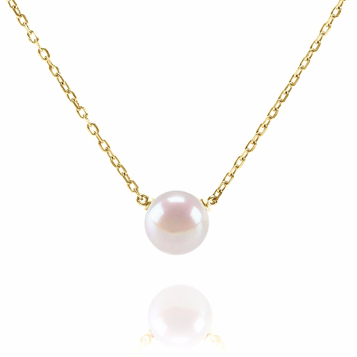PAVOI Womens Handpicked AAA+ Freshwater Cultured Single Pearl- Yellow-Gold-Plated-Silver Necklace with Pendant