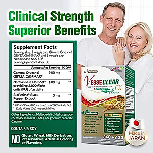 LABO Nutrition VesseCLEAR EX + VesseCLEAR CX: Nattokinase NSK-SD + Elastin F + Gamma Oryzanol, for Clean & Flexible Blood Vessel, for Cardiovascular, Blood Pressure & Circulation Support
