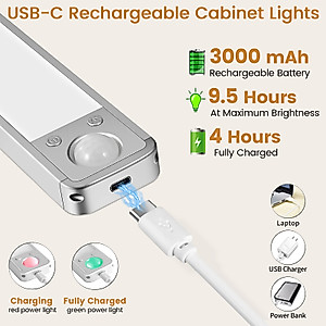Under Cabinet Lights Rechargeable Under Counter Lights for Kitchen, 188 LED Closet Light Motion Sensor Light Indoor, Dimmable Magnetic Under Cabinet Lighting, 2-Pack