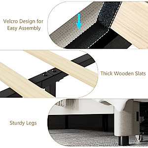 Keyluv King Bed Frame with 2 Storage Drawers and Adjustable Headboard, High-End Fabric Platform Bed with Button Tufted, Wooden Slats No Box Spring Needed/Easy Assembly, Beige