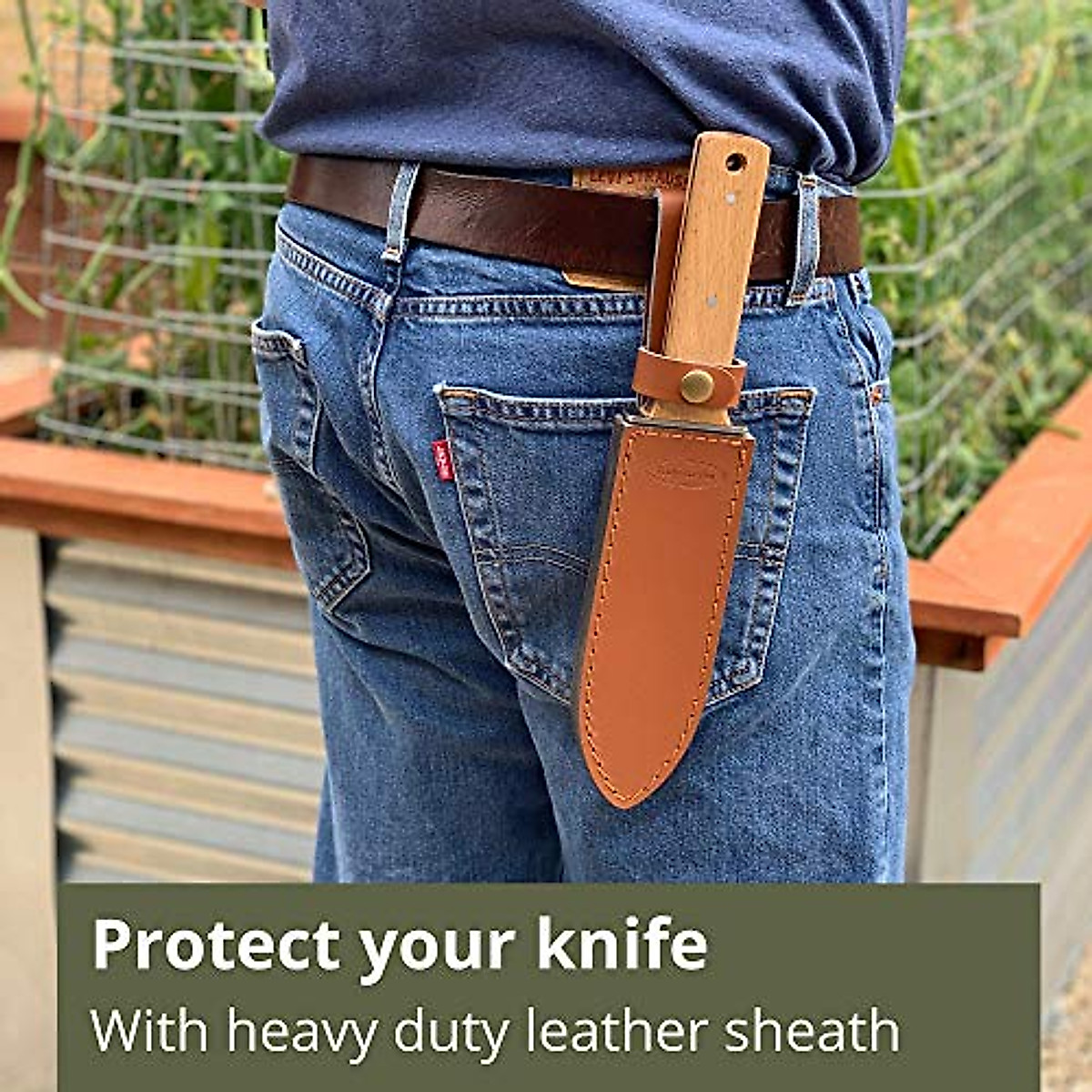 Hori Hori Garden Knife with Diamond Sharpening Rod, Thickest Leather Sheath and Extra Sharp Blade - in Gift Box. This Hori Hori Knife Makes a Great Gardening Gift.