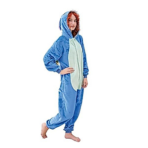 AwesomeFit Adult Animal Onesie Pig Cosplay Costume Halloween Pajamas (US, Alpha, X-Large, Regular, Regular, Blue)