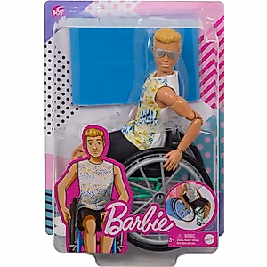 Barbie Ken Fashionistas Doll #167 with Wheelchair and Ramp Wearing Tie-Dye Shirt, Black Shorts and Accessories (Amazon Exclusive)