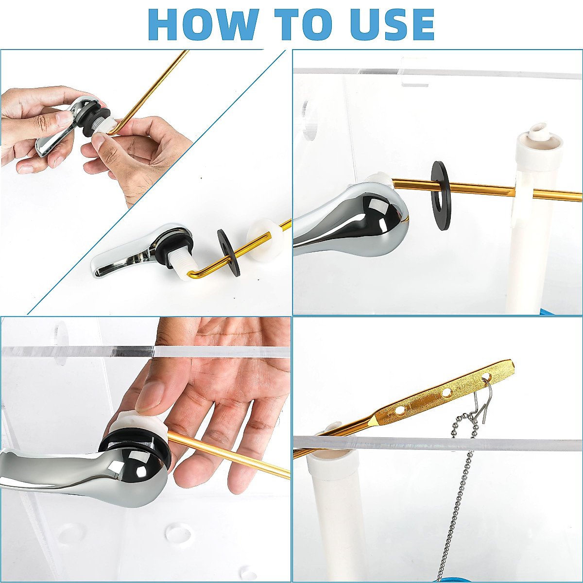 VRSS Front Mount Toilet Lever Replacement Toilet Handle with Chains Toilet Flush Lever Handle Fits Most Toilet Tank (Chrome Polished, Front Mount)