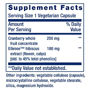 Life Extension Optimized Cran-Max®, cranberry whole fruit concentrate with hibiscus extract, best in class support for female urinary tract health, gluten-free, vegetarian, non-GMO, 60 capsules