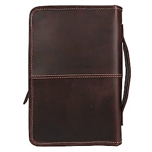 Leather Bible Cover Book Cover Planner Cover with Handle and Back Pocket Size 10.8x6.8x2 inches (Buffalo Leather)