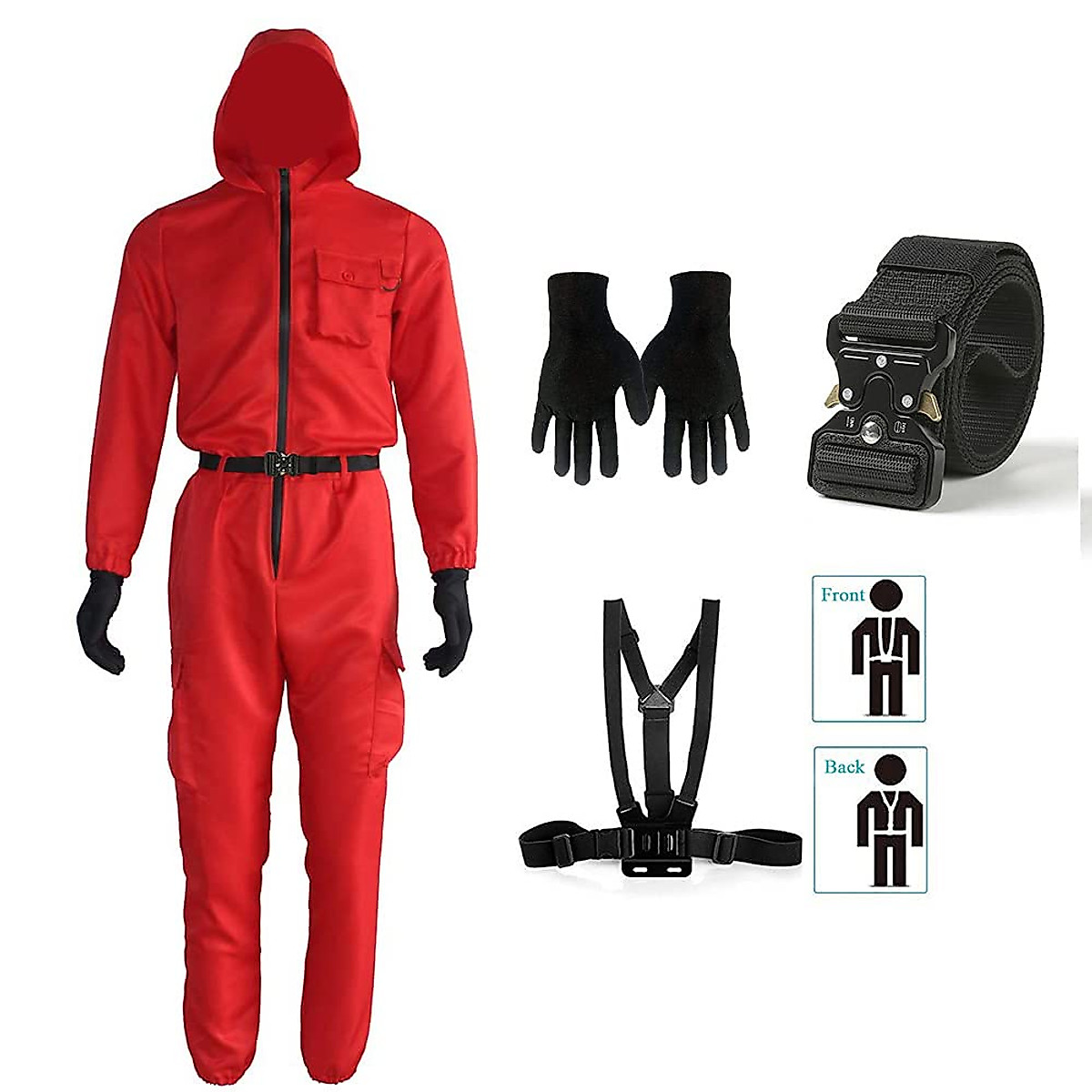 Men Red Jumpsuit Cosplay Costumes Red Suit Adult Outfit Halloween (Jumpsuit Suit, Large)