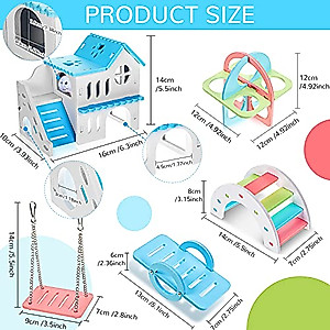 5 Pieces Hamster Toys Include Wooden Hamster House Guinea Pig Hideout Rainbow Bridge Hamster Seesaw Hamster Swing Hamster Exercise Circle Toy Suitable for Small Animals (Blue,6.3 x 3.93 x 5.5 Inch)