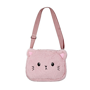 Amamcy Cute Cat Crossbody Purse Pink Small Fluffy Satchel Shoulder Bag Animal Plush Messenger Bag Kawaii Purse for Women