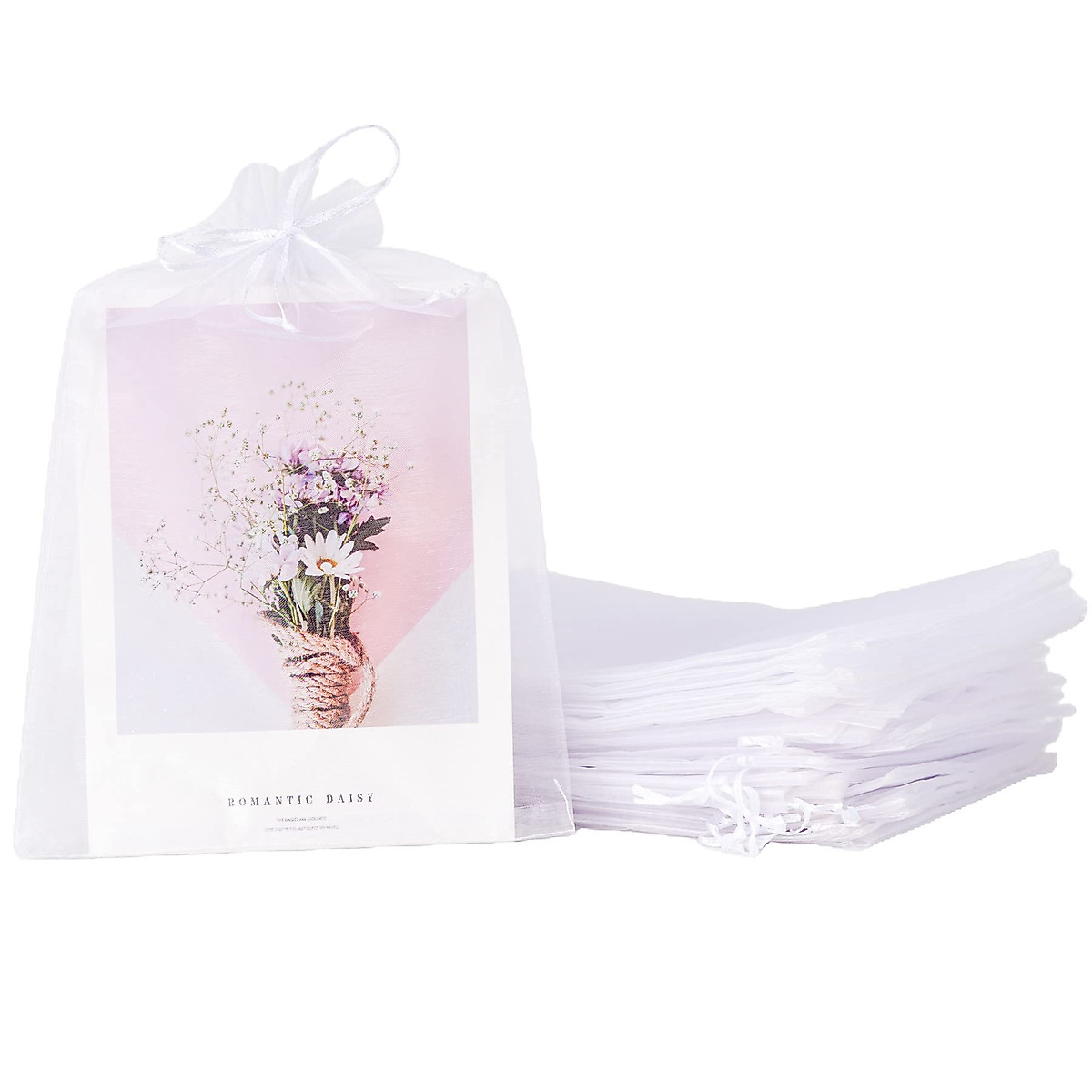 XINSHUNYI 50 pieces of 8X12 Inches White large Sheer Organza Bags, Party jewelry gift wedding bags with drawstrings, sachet jewelry, festivals, makeup (8x12 Inch (Pack 50), white)