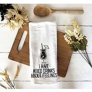 Handmade Funny Kitchen Towel - 100% Cotton Mixed Drinks Bar Towel for Kitchen - 28x28 Inch Perfect for Hostess Housewarming Christmas Mother’s Day Birthday Gift (I have Mixed Drinks...)