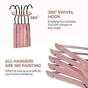 JS HANGER American Red Cedar Hangers 10 Pack, Smooth Finish Wood Coat Hangers for Suit Shirt, Aromatic Cedar Clothes Hangers with Swivel Hook & Notches for Dress, Jacket, Pants
