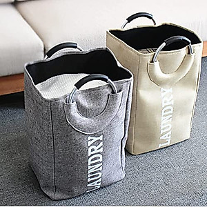 BoMao Laundry Bag, Collapsible Fabric Laundry Hamper with Cushioned Handles, Square Storage Basket for Store Clothes and Toys (Grey)