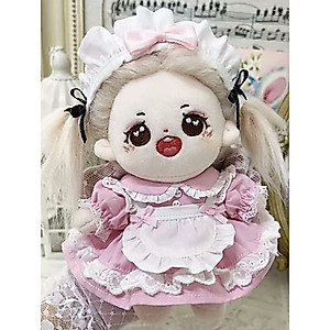 niannyyhouse 15cm Plush Doll Clothes Maid Set Headdress Dress Apron Shorts 6in Doll Dress Up (Pink)