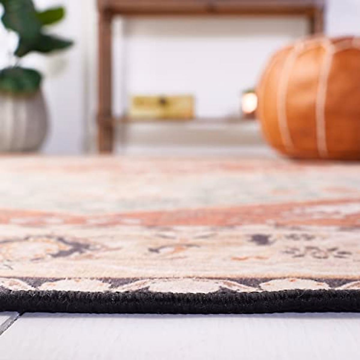 SAFAVIEH Tucson Collection Area Rug - 8' Square, Aqua & Rust, Traditional Persian Design, Non-Shedding Machine Washable & Slip Resistant Ideal for High Traffic Areas in Living Room, Bedroom (TSN150J)