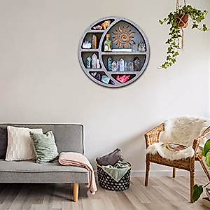 Cresent Moon Shelf, Crystal Shelf Display For Stones, Essential Oils & Whichy Decor, Wooden Crystal Holder For Meditation Decor, Moon Phase Floating Wall H-anging Decor For Living Room Bedroom 29x29CM