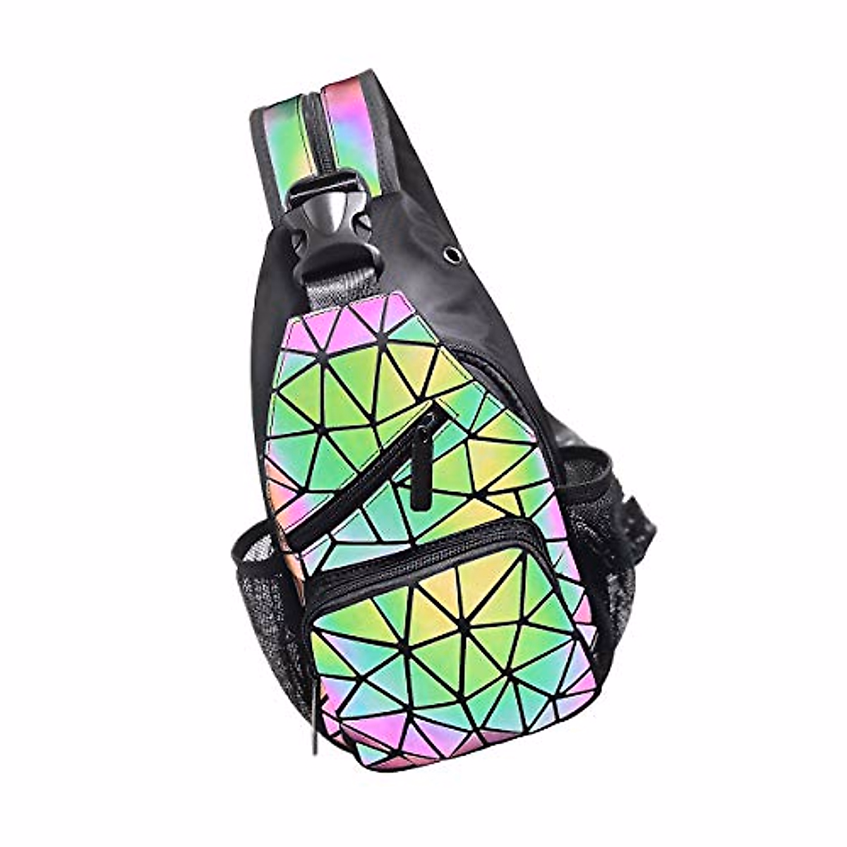 PYFK Geometric Backpack Luminous Holographic Purse Color Changes Flash Reflective Bag For Cycling Fashion Sling Bag for Women(Prism)