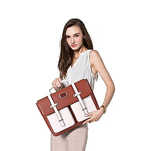 MOSISO Laptop Bag for Women, 15-15.6 inch Laptop Backpack Messenger Shoulder Bag with Front 2 Pockets for Business, Travel, Work, Office, Brown