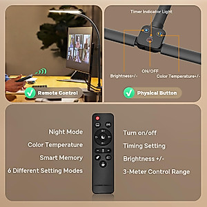 APMIEK LED Desk Lamp for Home Office, 24W Remote Control Computer Desk Light Bright Desktop Lamp Multi Lighting Modes Dimmable Clamp Desk Lighting for Work with Adjustable Gooseneck, Double Head,Black