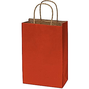 Small Red Gift Bags - 6x3x9 Inch 100 Pack Kraft Paper Shopping Bags with Handles, Craft Totes in Bulk for Boutiques, Small Business, Retail Stores, Birthday Parties, Christmas, Valentines, Holidays