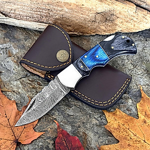 WINTERFELL Personalized Folding Pocket Knife - Handmade 6.5'' Camping, Hiking Knife With Damascus Steel Blade