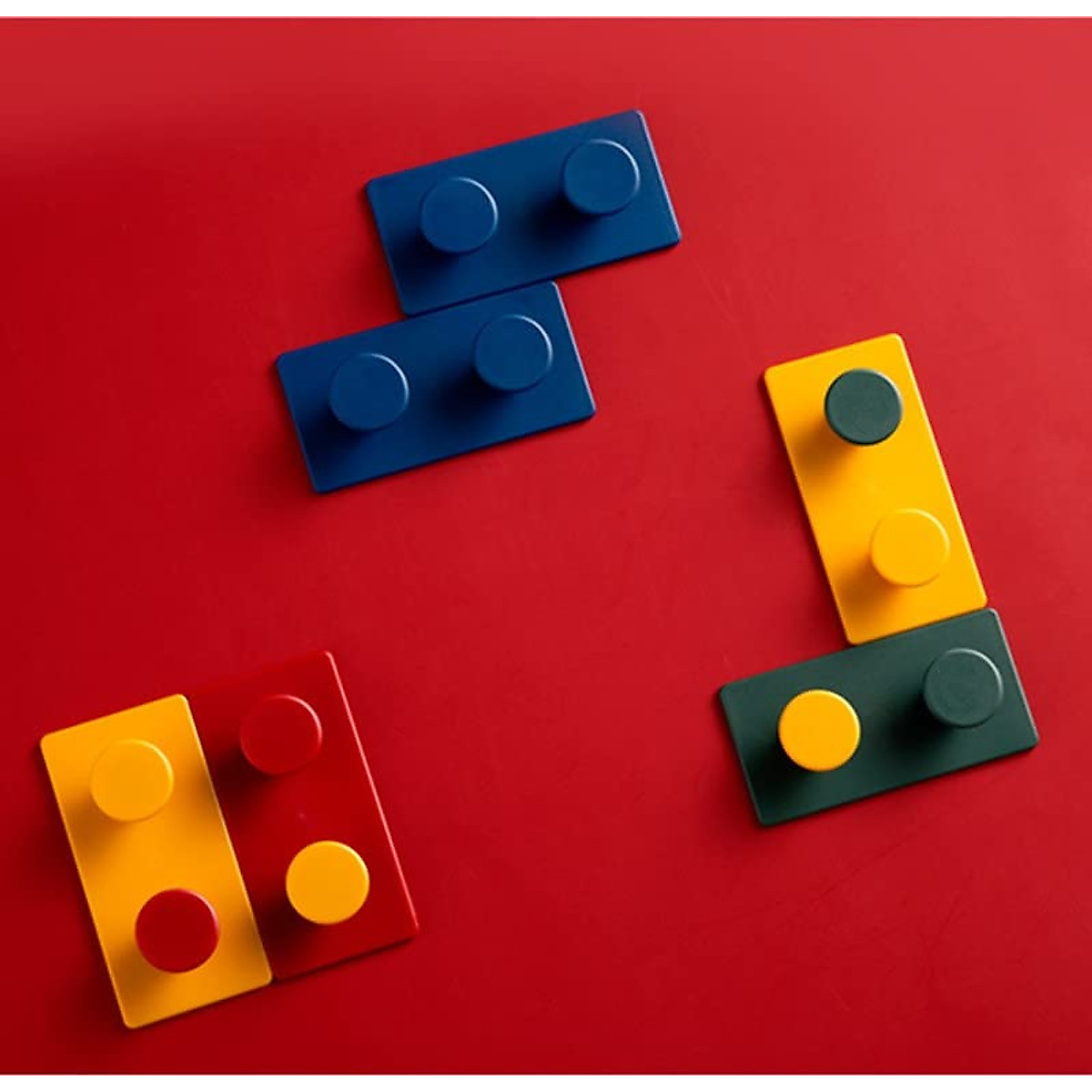 SAFITOYA 4PCS Fun Block Wall Hangers Set,Cool Kids Room Decor Wall Hooks, Home Gadgets Holder Punch Free Plug Adhesive Wire Regulator