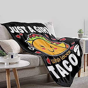 Soft Flannel Blanket Just Girl Loves Tacos Lightweight Plush Throw Air Conditioner Quilt for Women Men Couch Bed Sofa Decorative Blankets 80"x60" Large for Adults