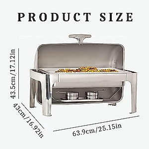 Chafing Dish Set, 9L Stainless Steel Buffet Trays Food Server with Fully Retractable Roll Top Lid, for Restaurant Catering Parties Weddings Picnics,Invisible