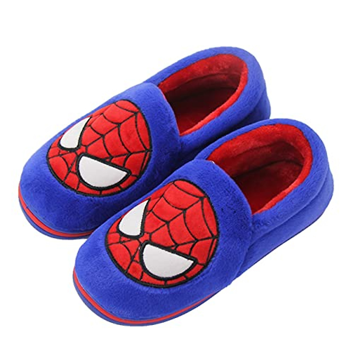 Toddler Little Kids Warm Plush Slippers with Spider Boys House Indoor Shoes Blue, 1.5 Big Kid